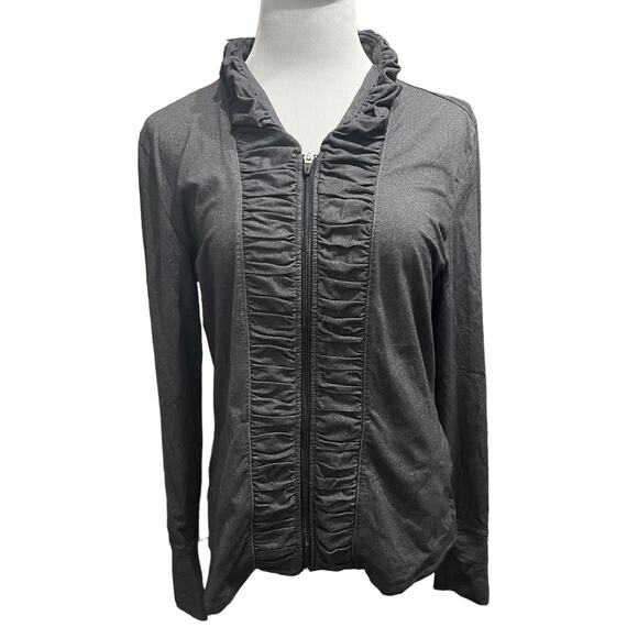 Lucy | Jackets & Coats | Lucy Womens Gray Ruffle Zip Activewear Workout ...